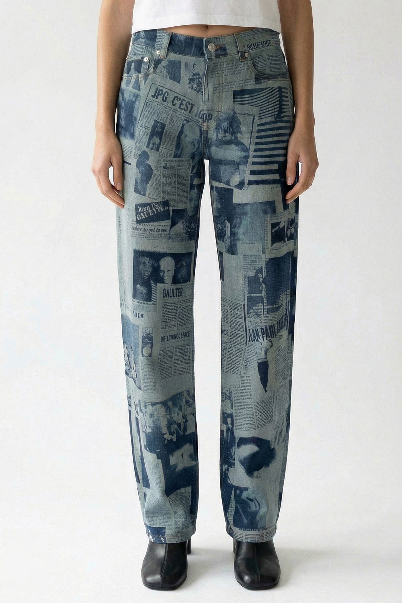 Jean Paul Gaultier Jeans with Newspaper Print in Indigo – Antidote ...